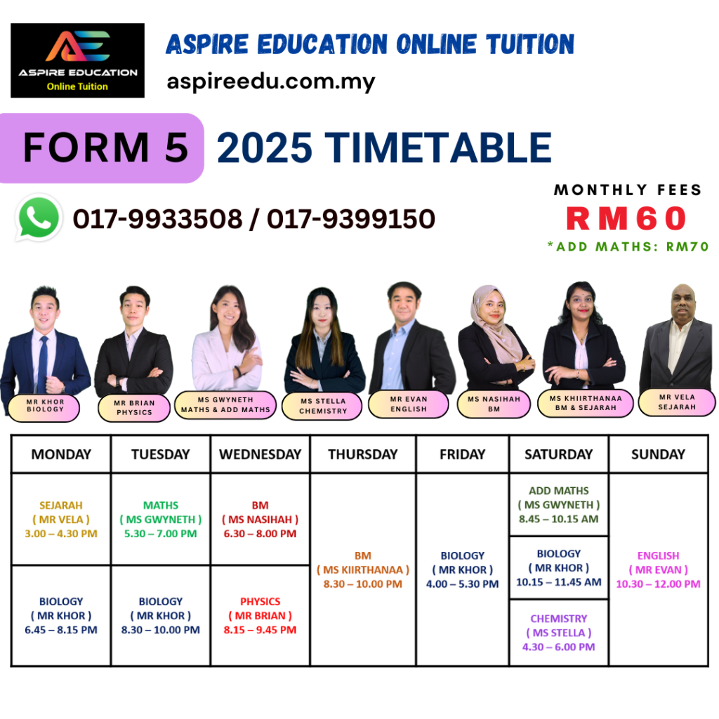 Timetable – Aspire Education Online Tuition